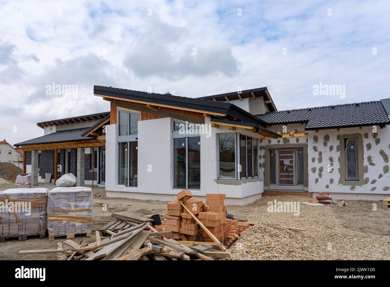 modern House under construction with polystyrene insulation almost ...