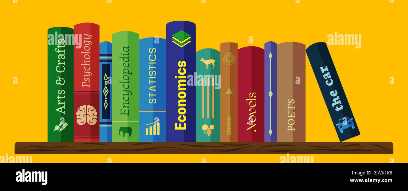 Book Illustration Design with Bookshelf or Bookcase with Literature ...