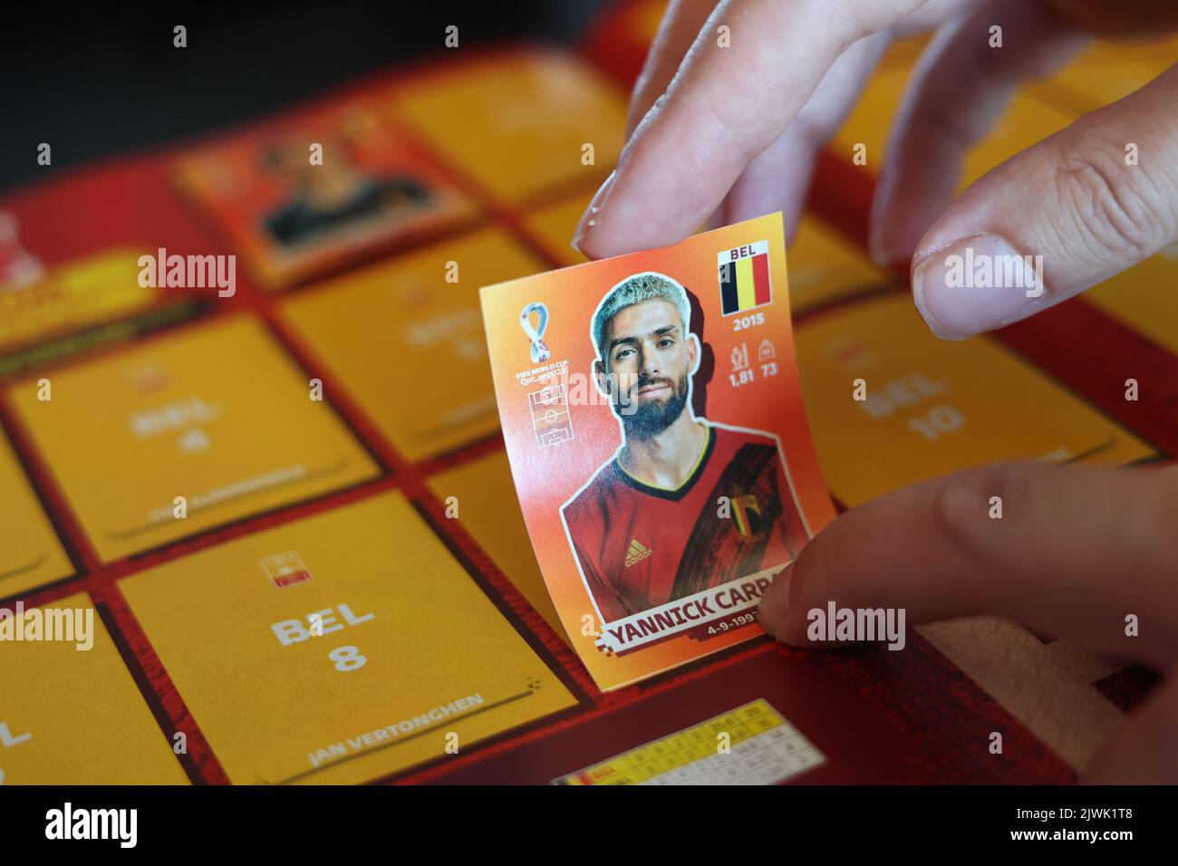 Illustration picture shows the sticker of Red Devil Yannick Carrasco ...