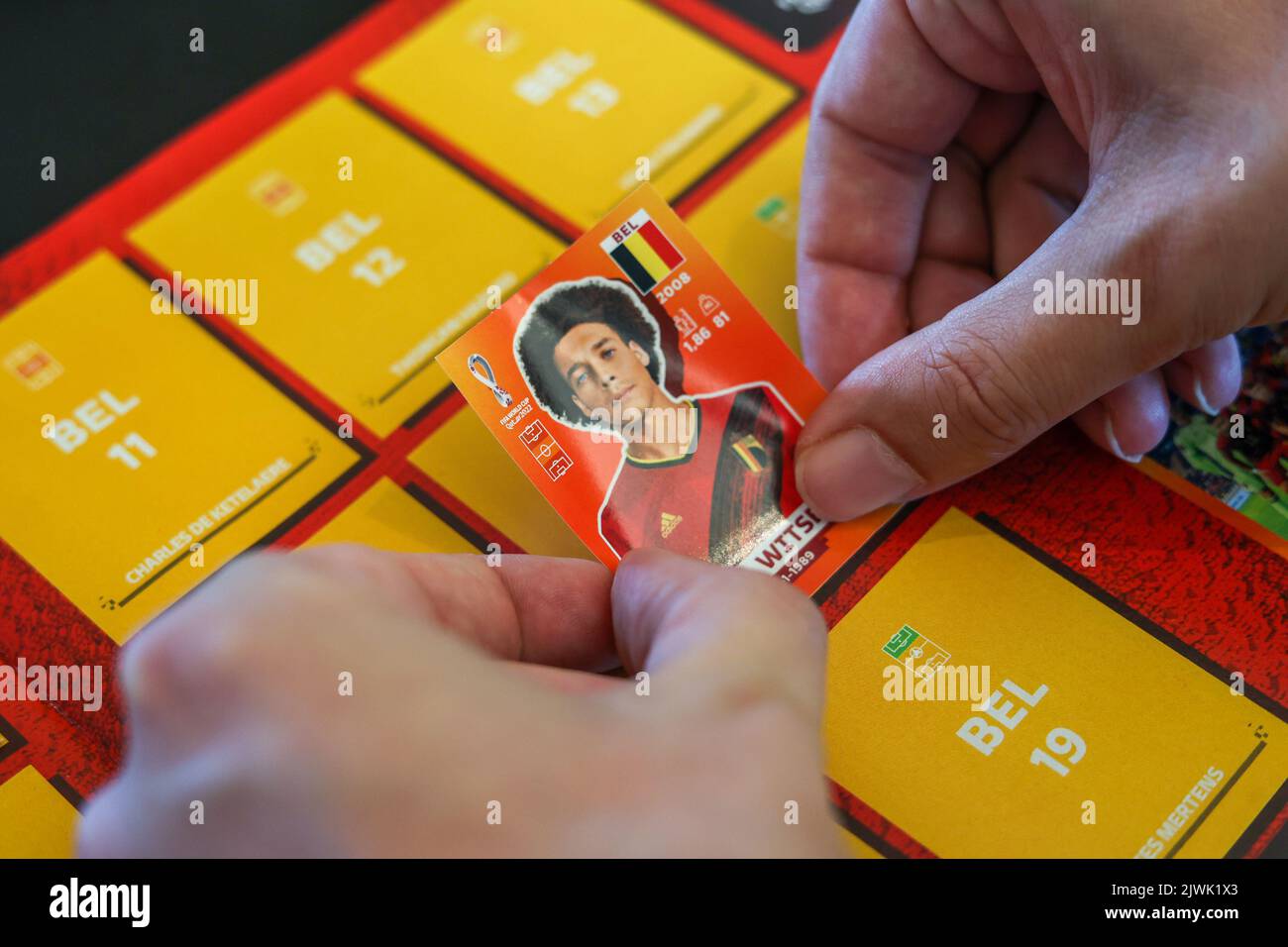 Illustration picture shows the sticker of Red Devil Axel Witsel, during ...