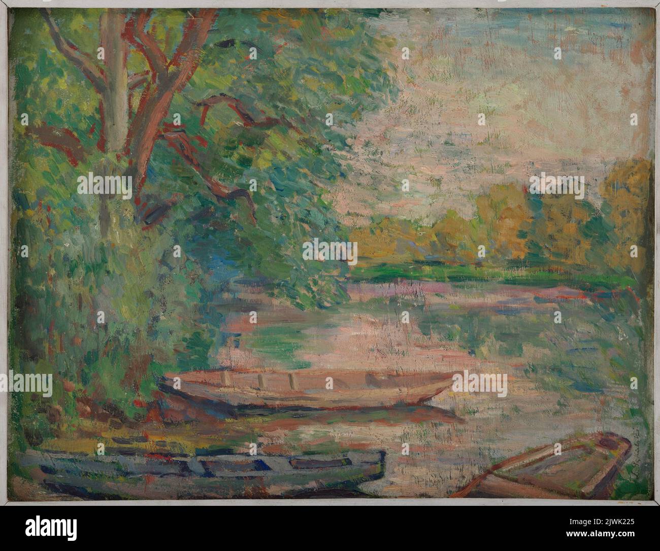Łodzie na jeziorze. Pękalski, Leonard (1896-1944), painter Stock Photo ...
