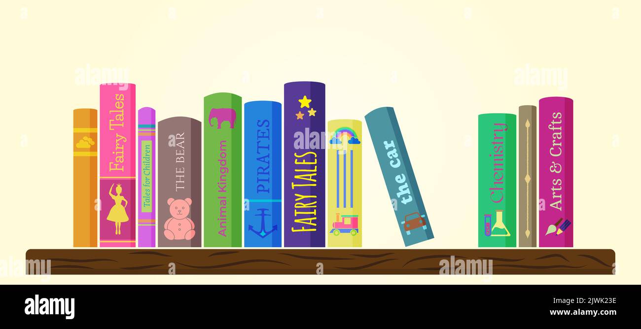 Books Illustration Design for Children. Kids Bookshelf or Bookcase with ...