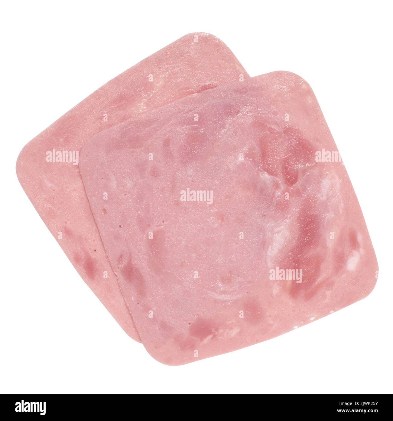 Two slices of cooked ham. Isolated on white with path cut out Stock ...