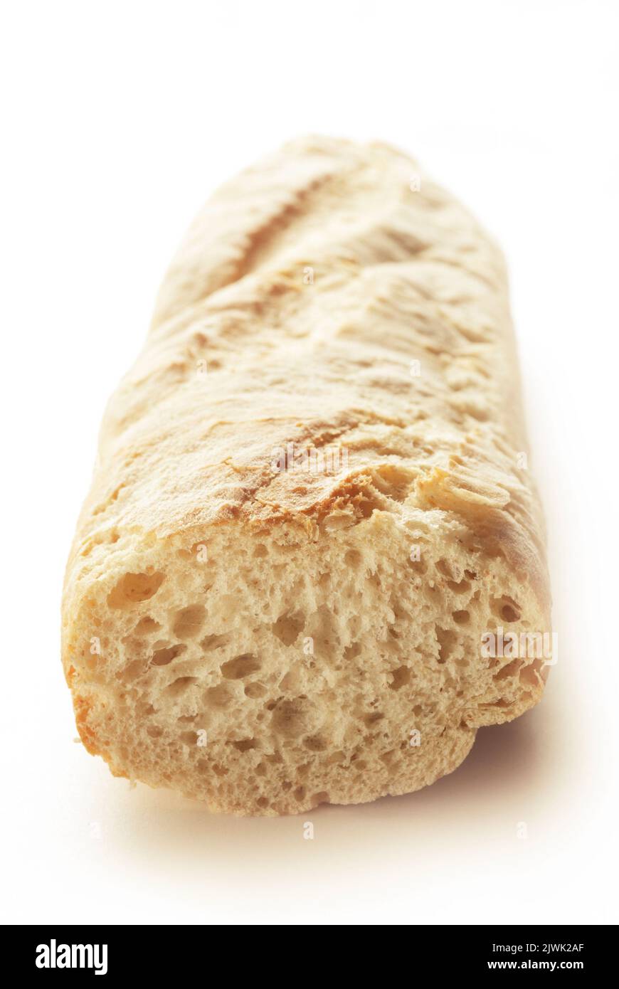 Close up of a fresh crusty Gallego baguette, isolated on white ...
