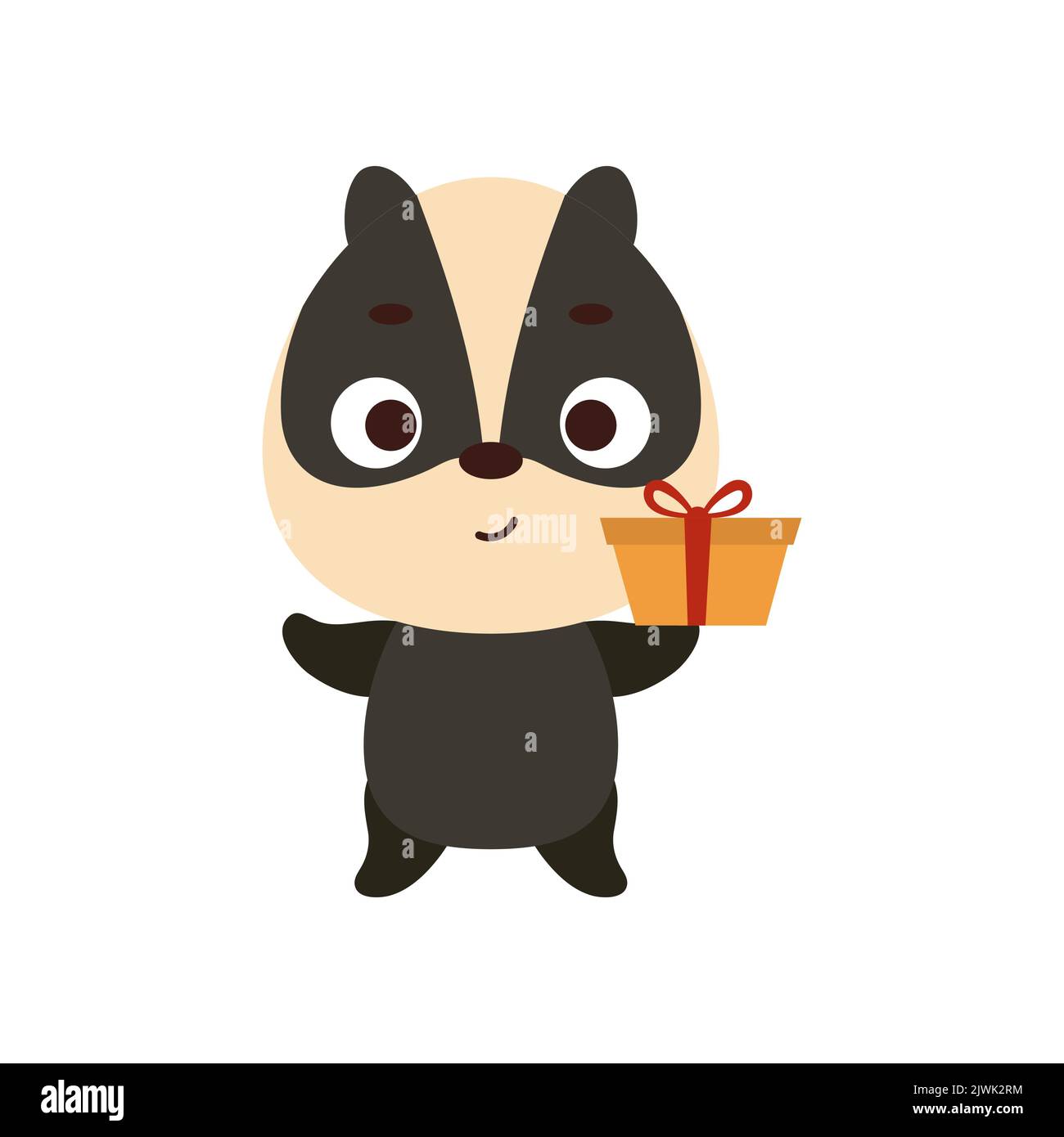 Cute little badger with gift box on white background. Cartoon animal ...