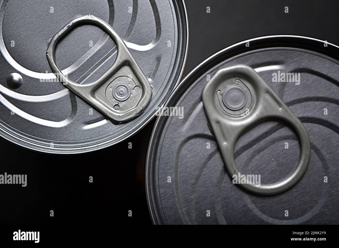 Two food cans shot from above showing ring pull Stock Photo - Alamy
