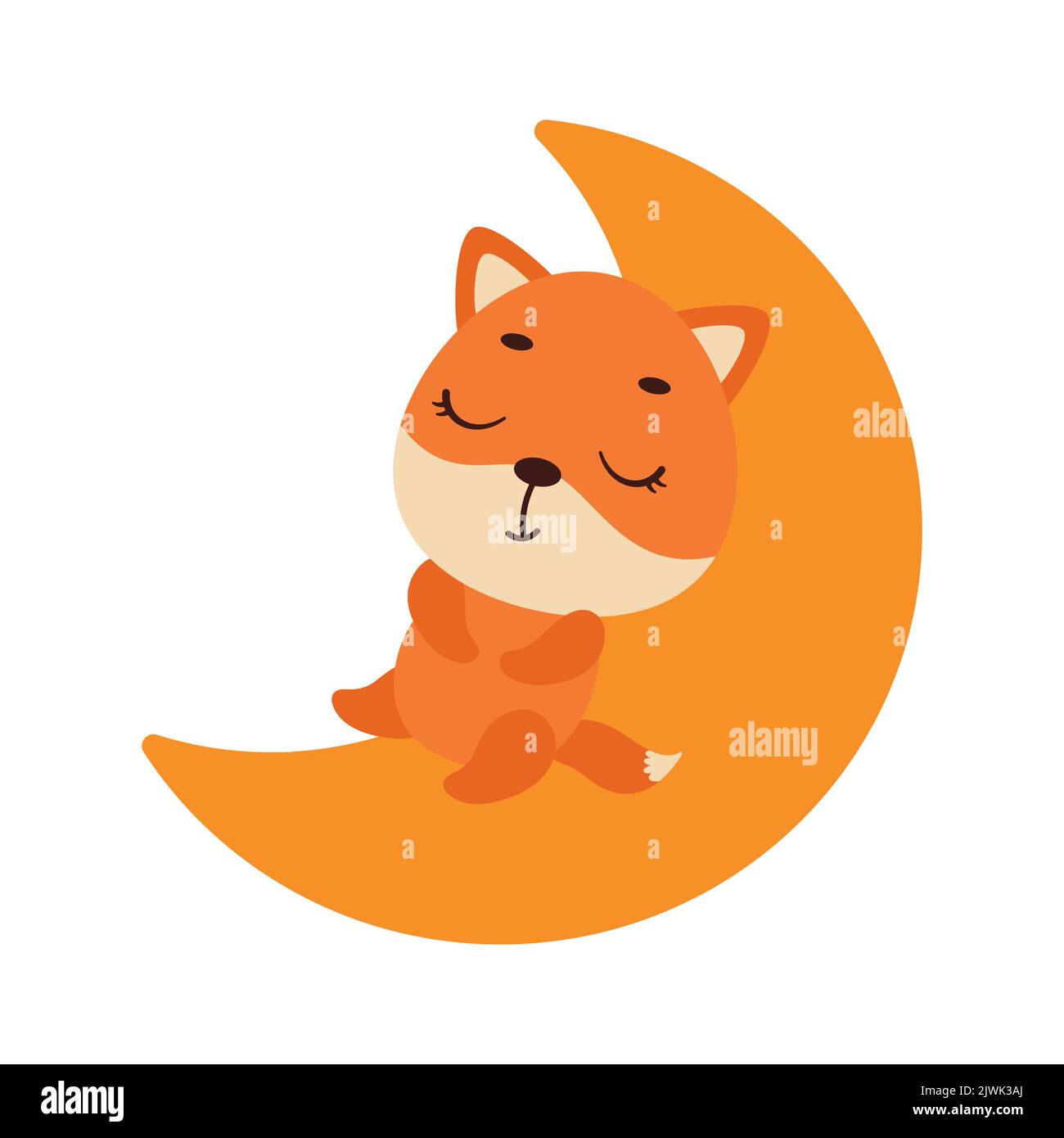 Cute little fox sleeping on moon. Cartoon animal character for kids t ...