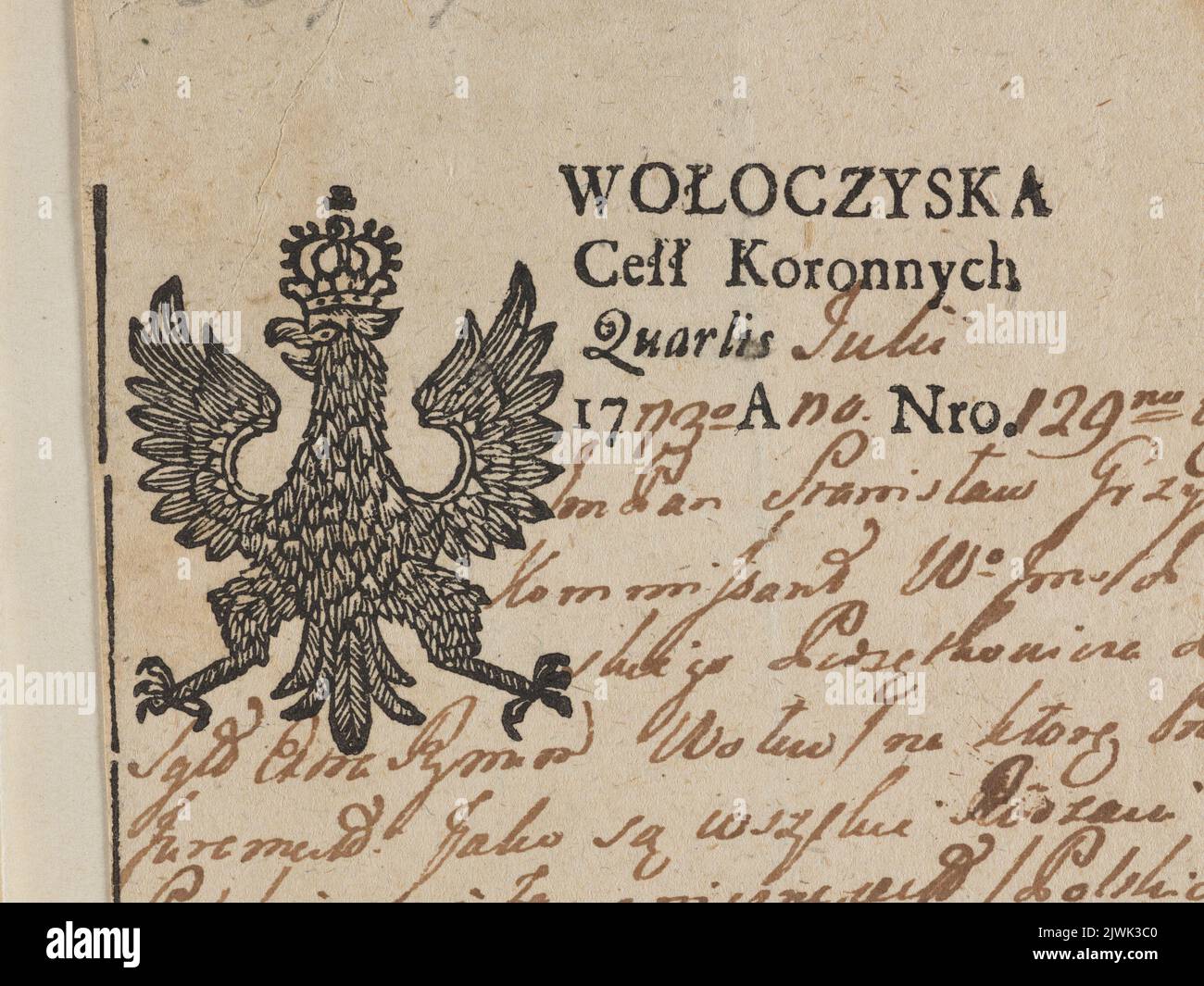 printed mark of the customs house in Volochysk. komora celna, signatory ...
