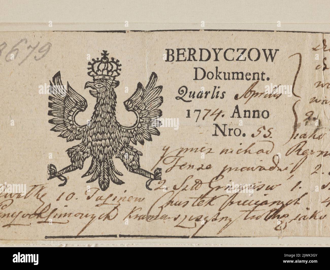 printed mark of the customs house in Berdyczów. komora celna, signatory ...