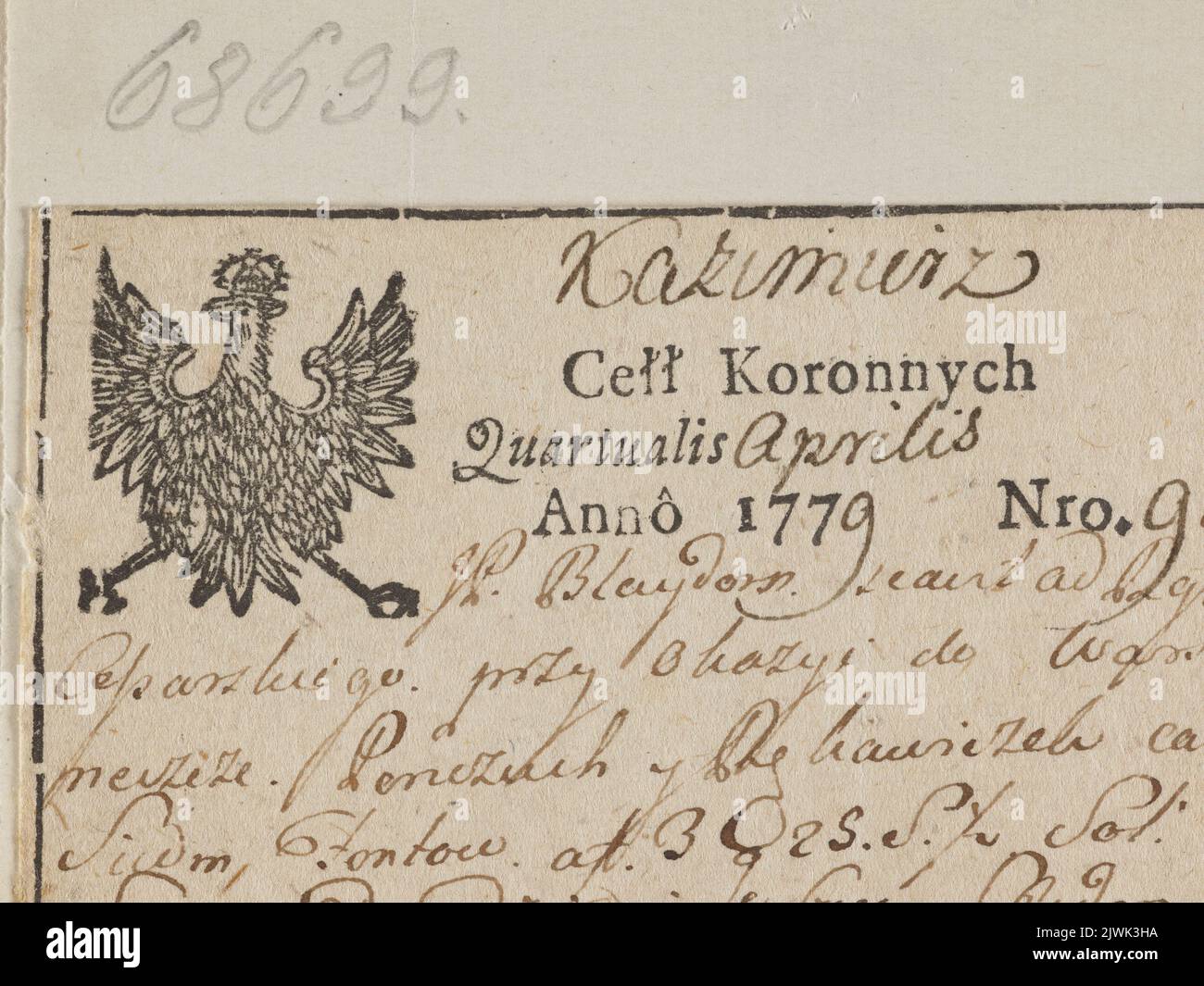 printed mark of the customs house in Kazimierz. komora celna, signatory ...