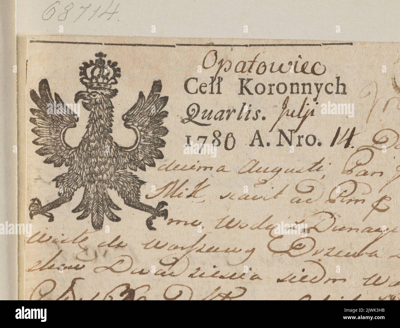 printed mark of the customs house in Opatowiec. komora celna, signatory ...