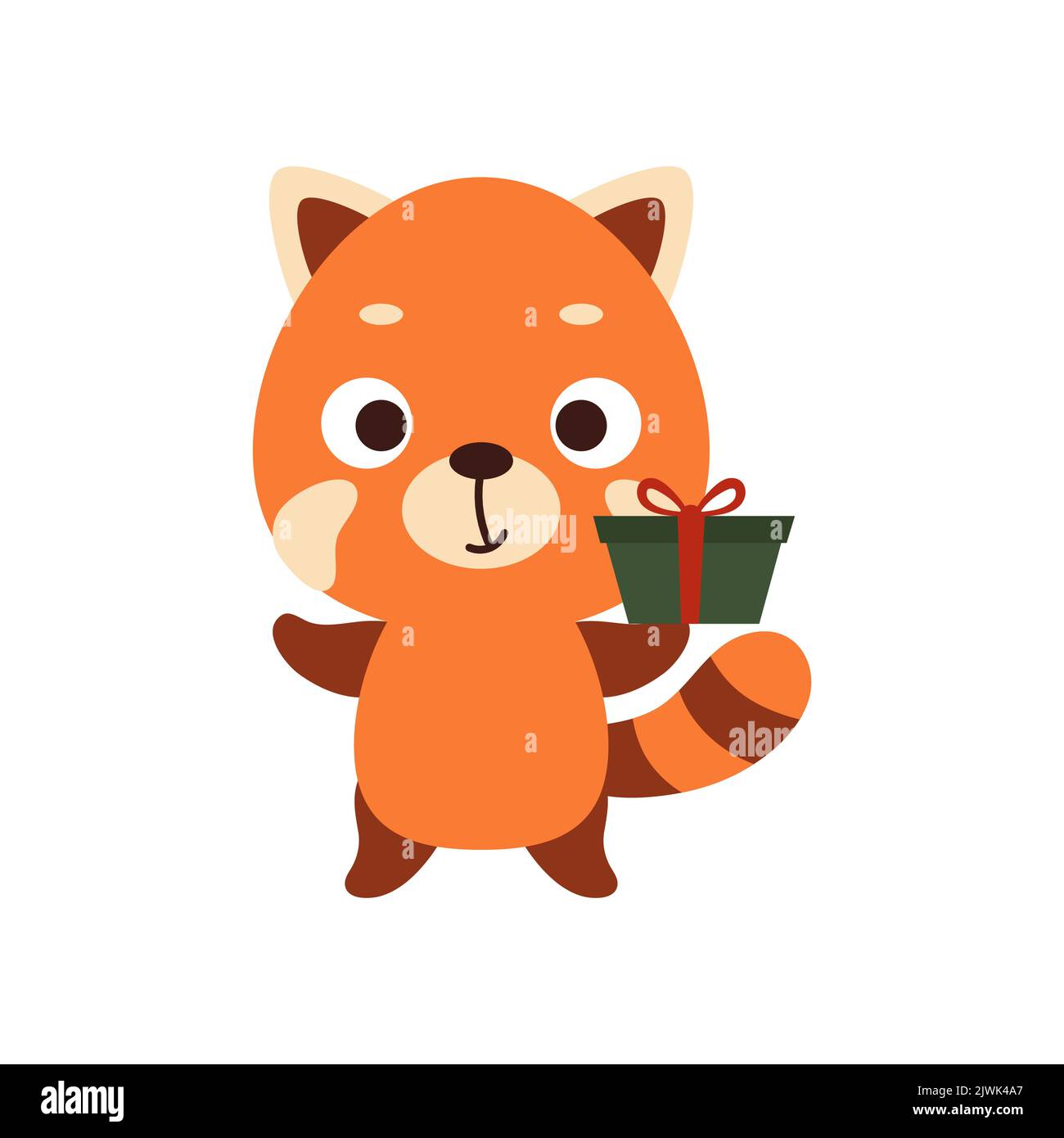 Cute little red panda with gift box on white background. Cartoon animal ...