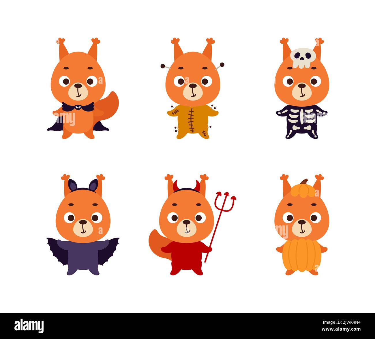 Cute Halloween squirrel set. Cartoon animal character collection for ...