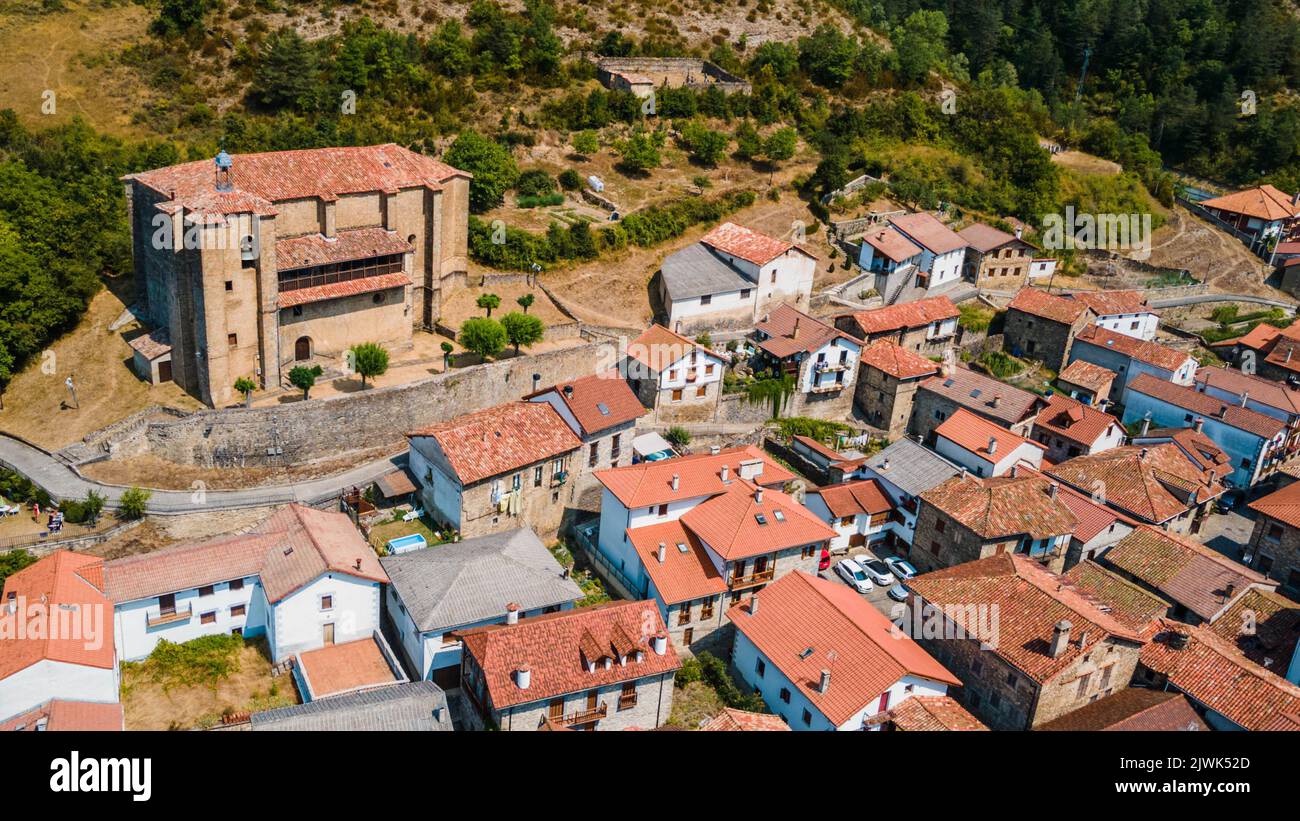 Drone view of the beautiful Garde village in the Roncal Valley in ...