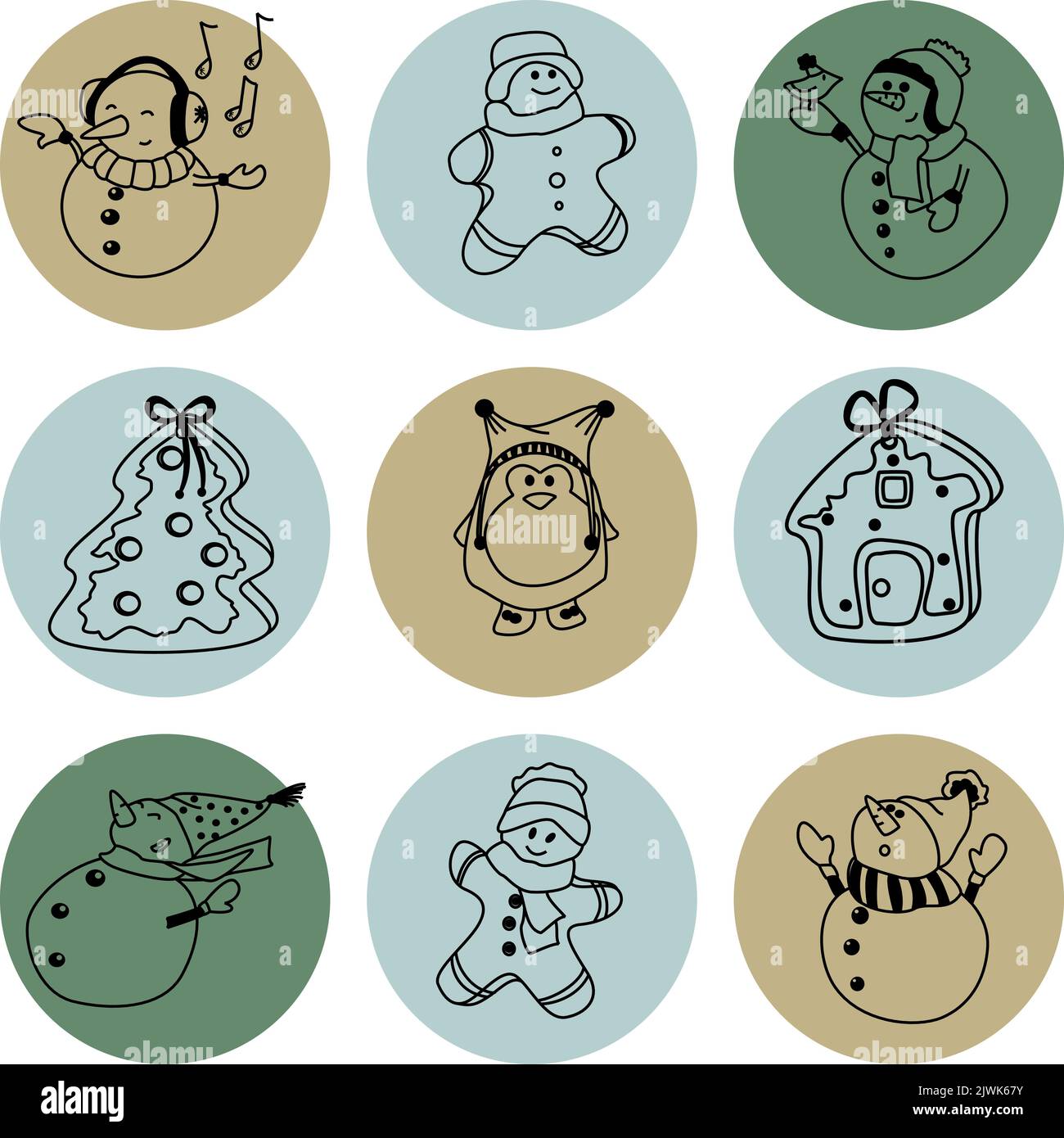 Set of hand-drawn christmas and winter doodle elements in vector. Festive collection isolated on ...