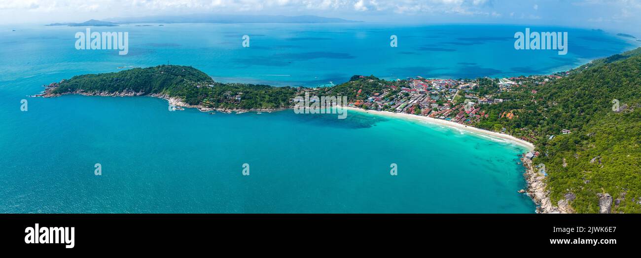 Aerial view of Haad Rin beach or Hat Rin in Ko Pha Ngan, Thailand Stock ...