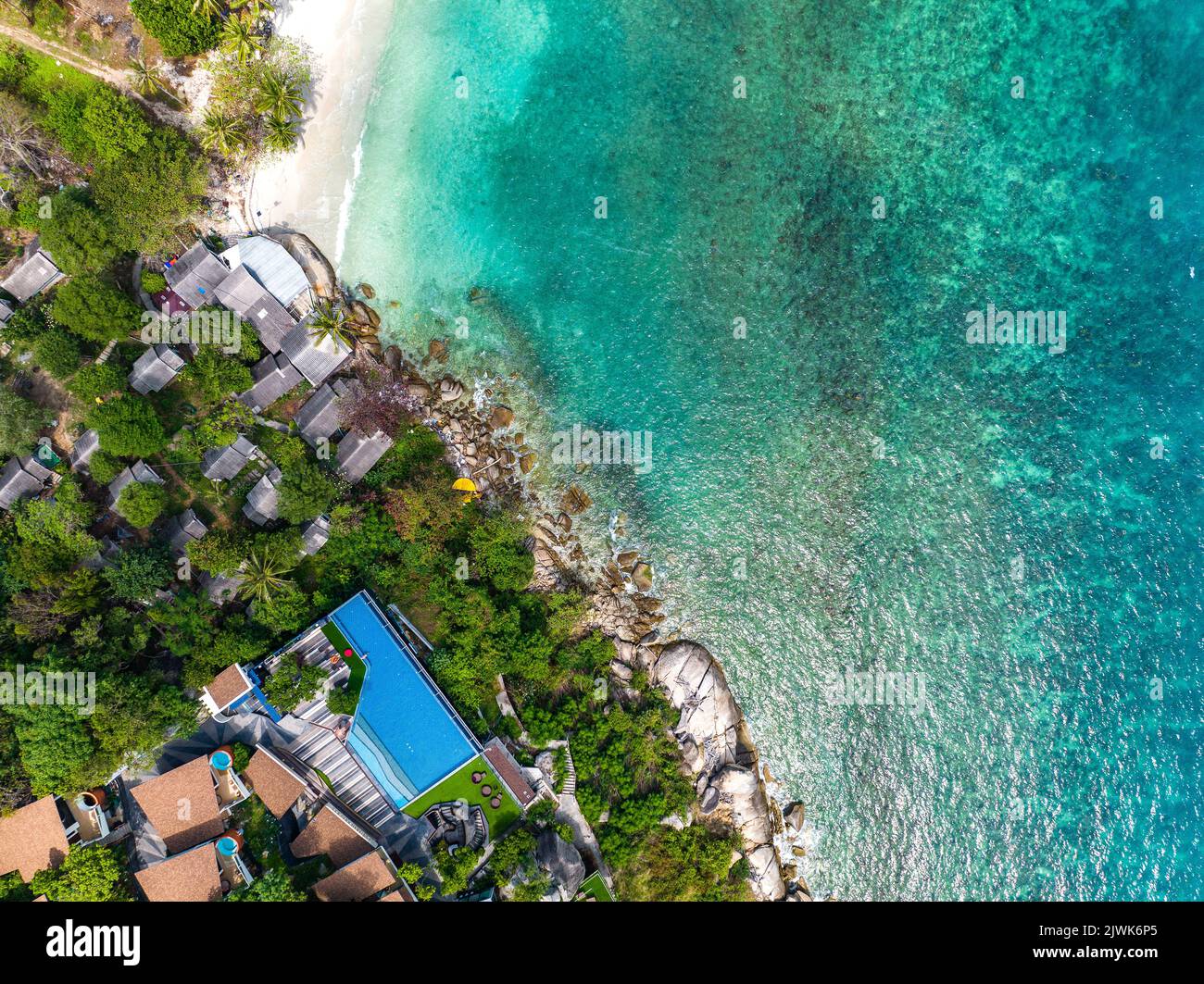 Aerial view of Haad Rin beach or Hat Rin in Ko Pha Ngan, Thailand Stock ...