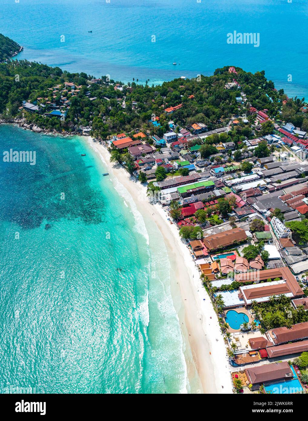 Aerial view of Haad Rin beach or Hat Rin in Ko Pha Ngan, Thailand Stock ...