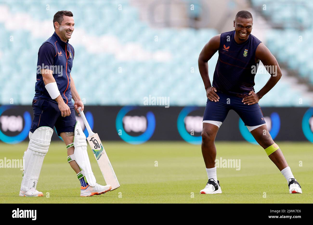 South Africa captain Dean Elgar during the nets session at the Kia Oval ...