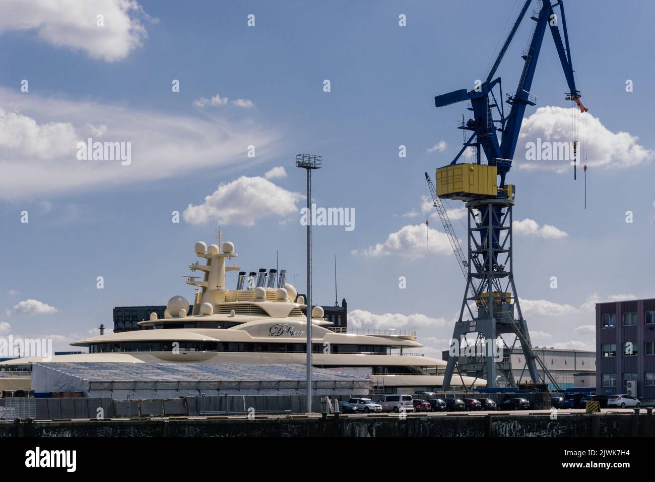 Yacht 'Dilbar' in the dry decks in Hamburg harbour Stock Photo - Alamy
