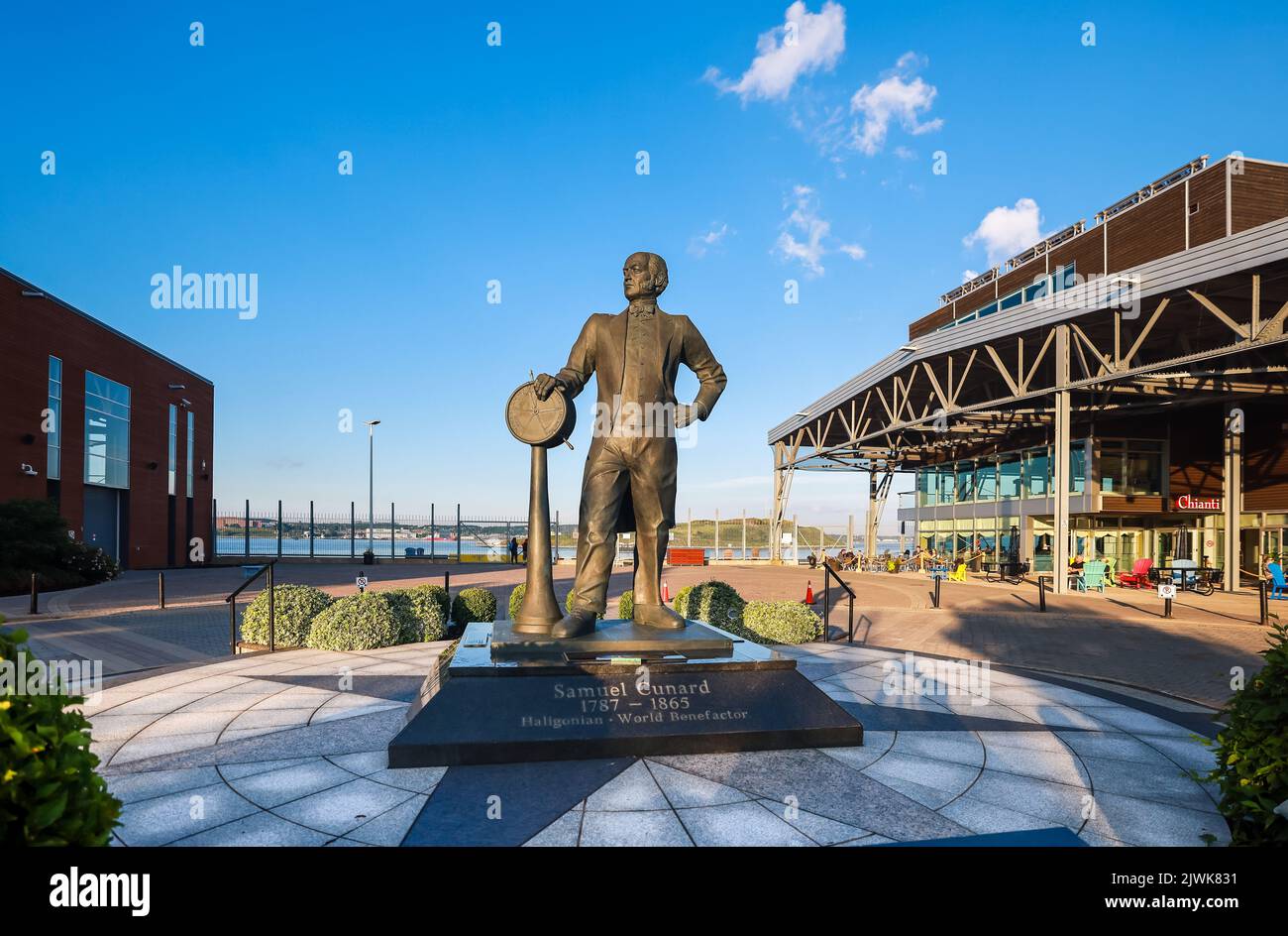 Statue of Samuel Cunard at Halifax waterfront, seaport. A British ...