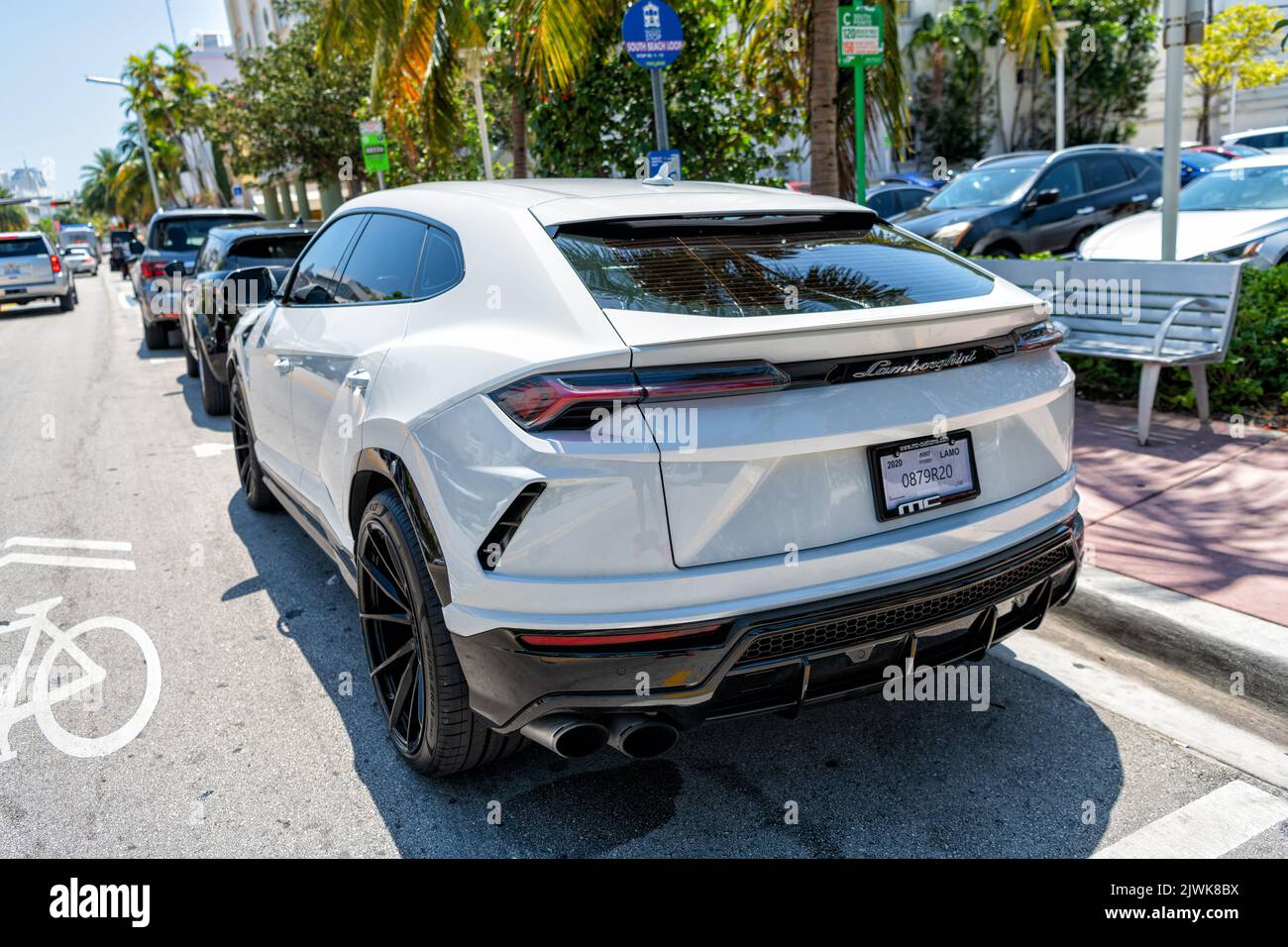 Miami Beach, Florida USA - April 14, 2021: white Lamborghini Urus Sedan ...