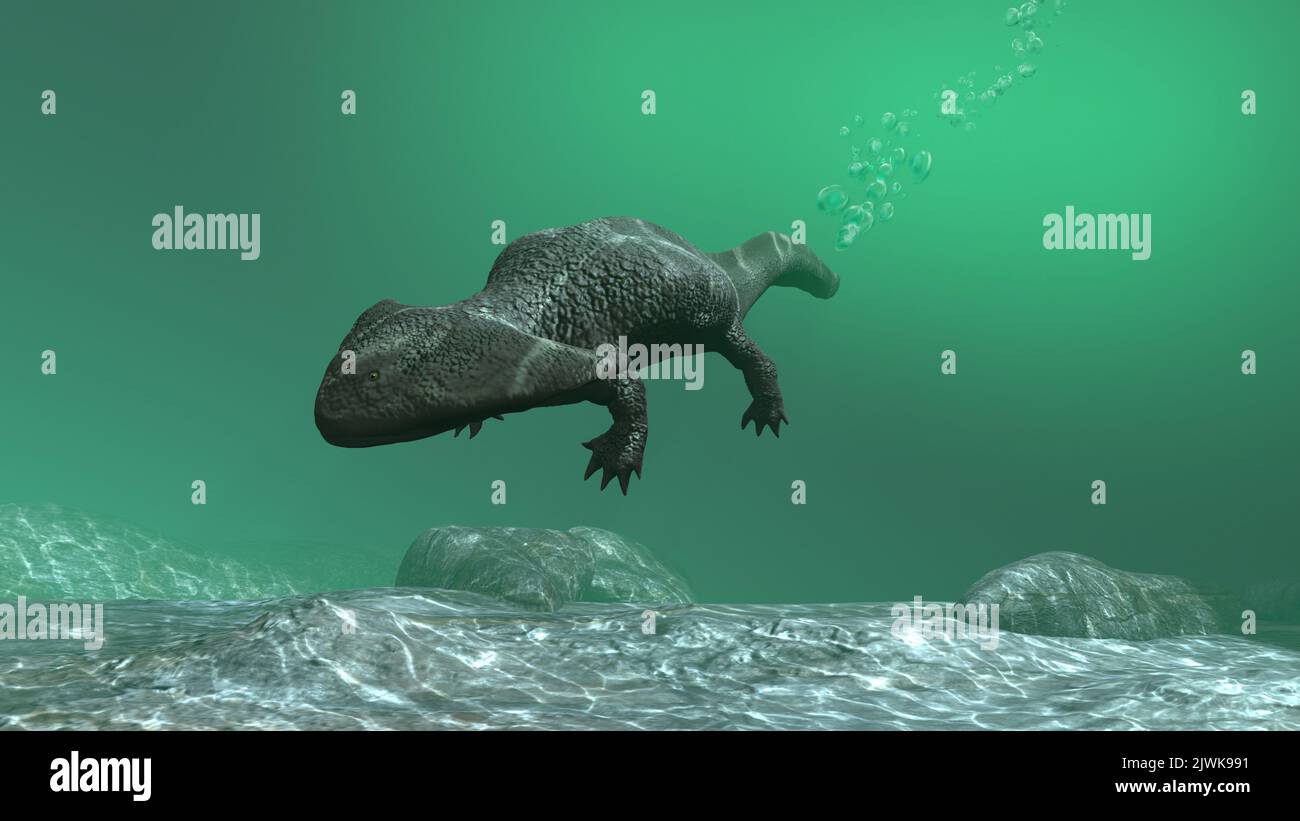 3d illustration of a Diplocaulus underwater Stock Photo - Alamy