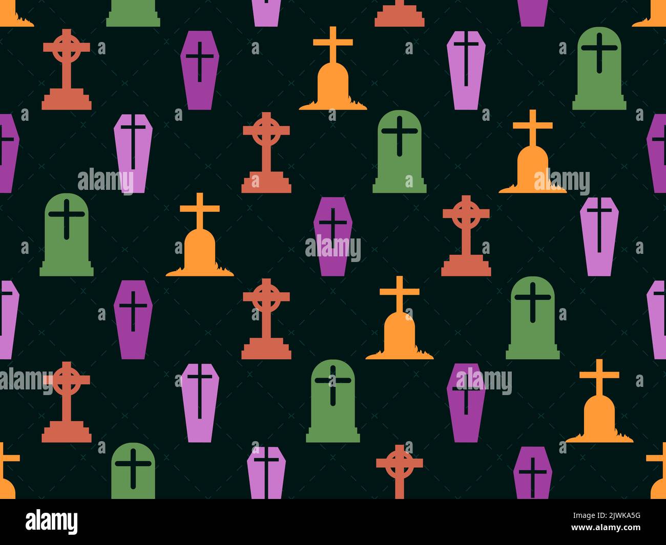 Cemetery seamless pattern. Multicolored graves. Silhouettes of ...