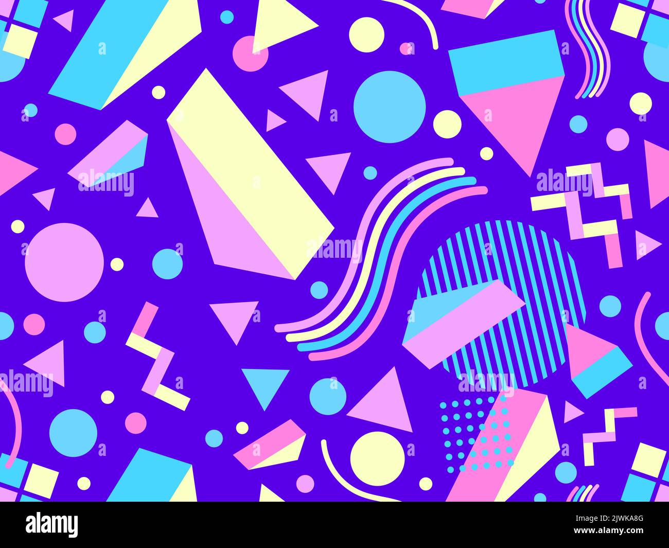 Geometric seamless pattern in 80s memphis style with 3D shapes. Three ...