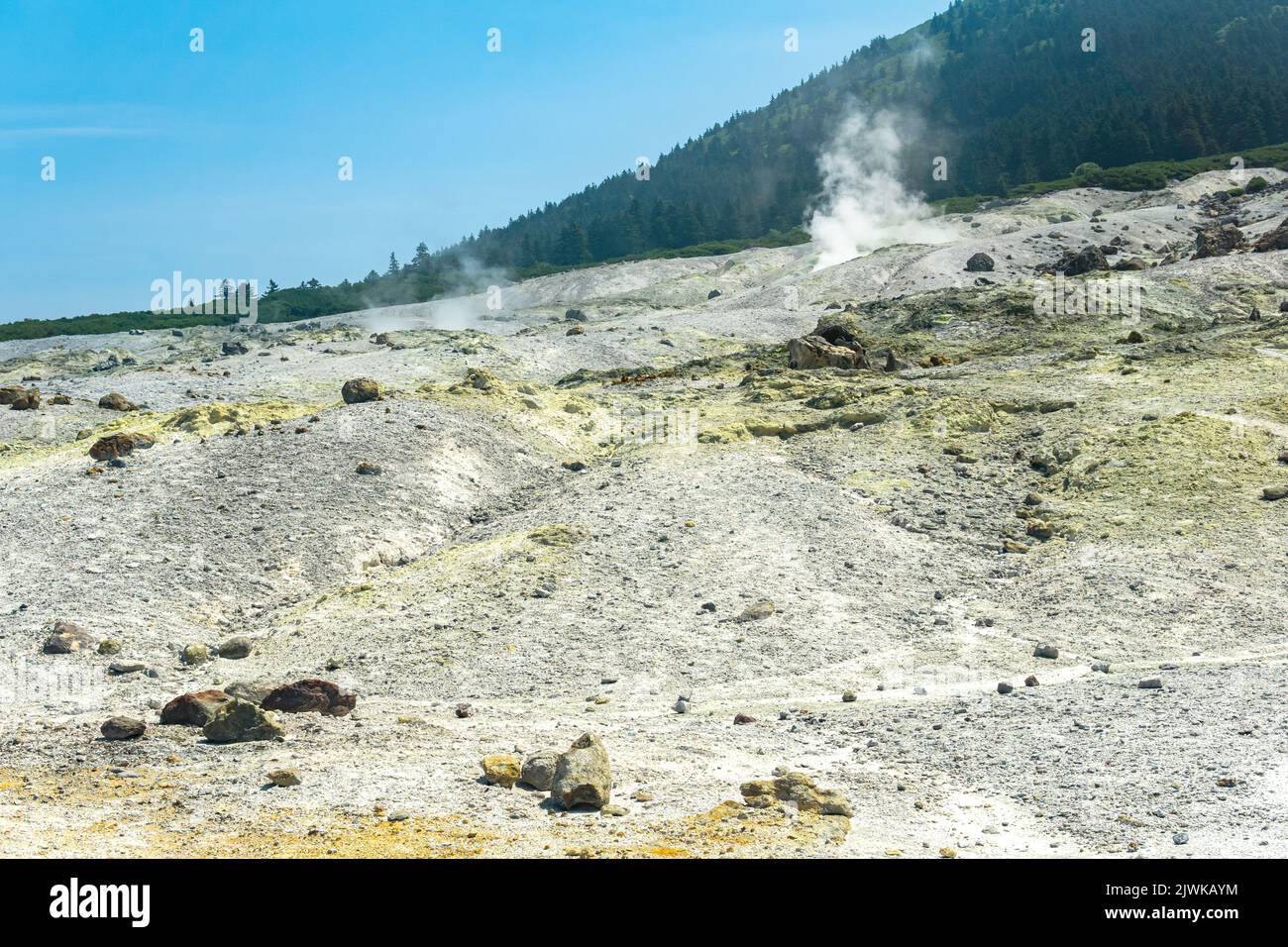 fumarole field on the slope of Mendeleev volcano, Kunashir island Stock ...