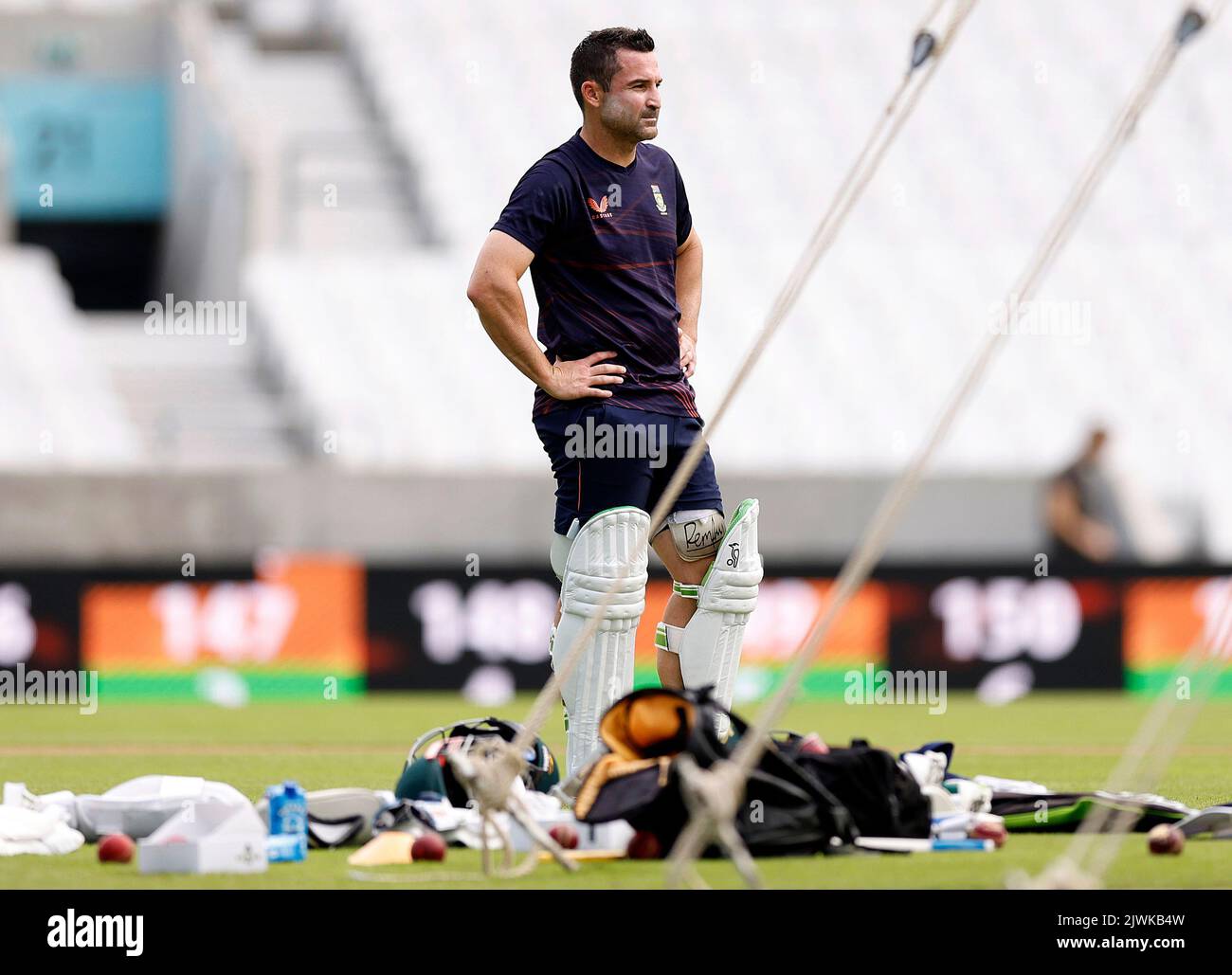 South Africa’s captain Dean Elgar during the nets session at the Kia ...