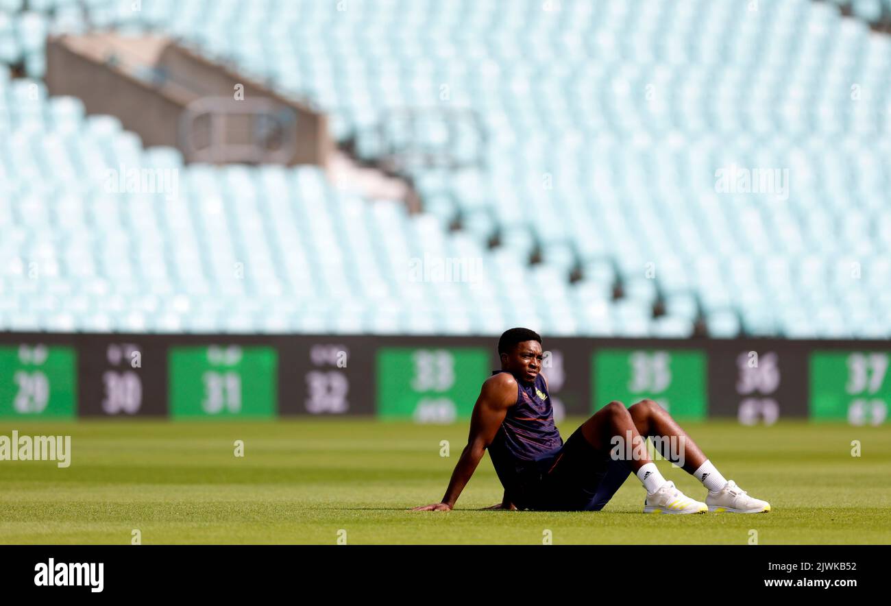 South Africa’s Lungi Ngidi during the nets session at the Kia Oval ...