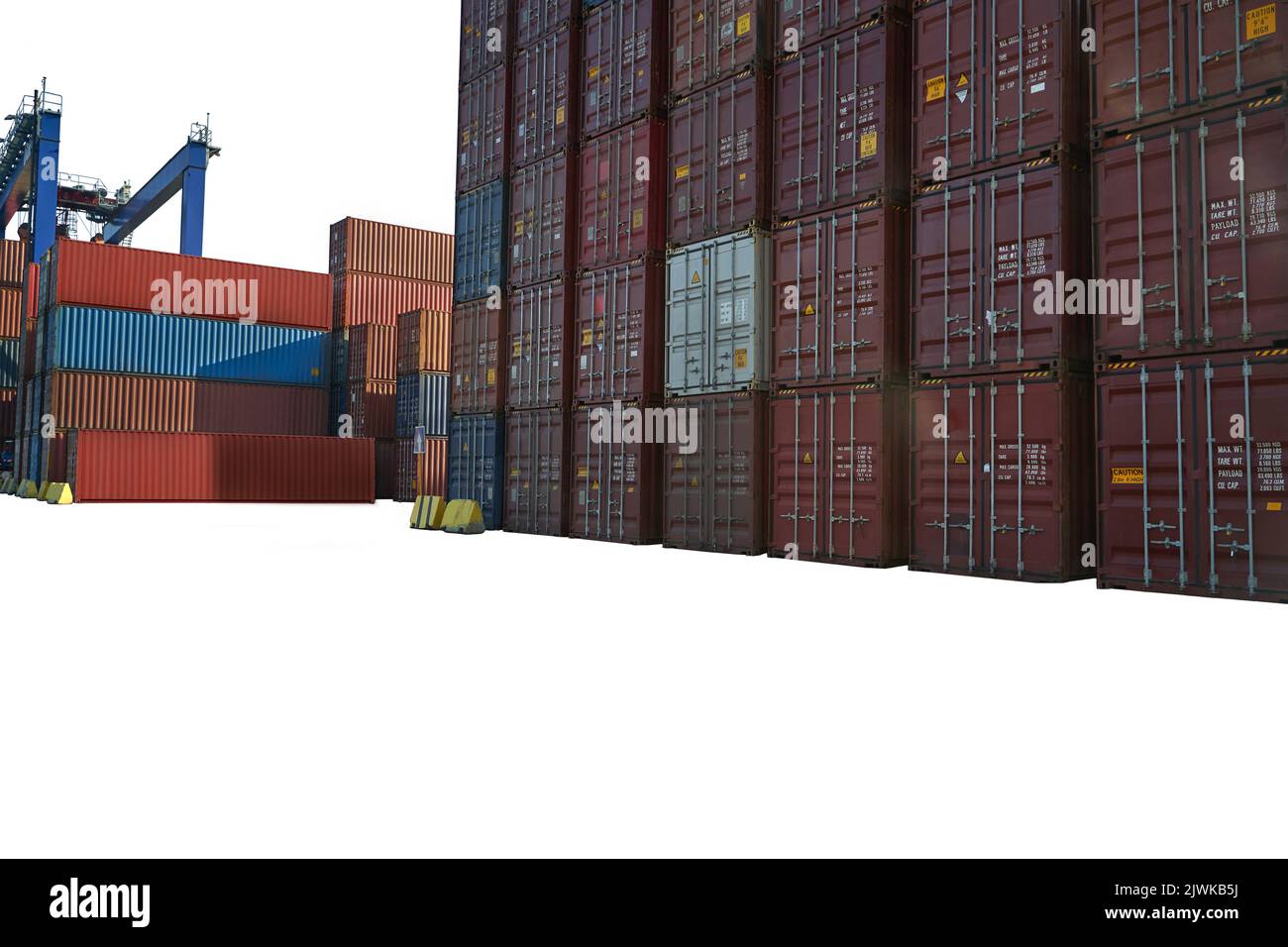 containers on harbor isolated. Stack of shipping containers. Containers ...