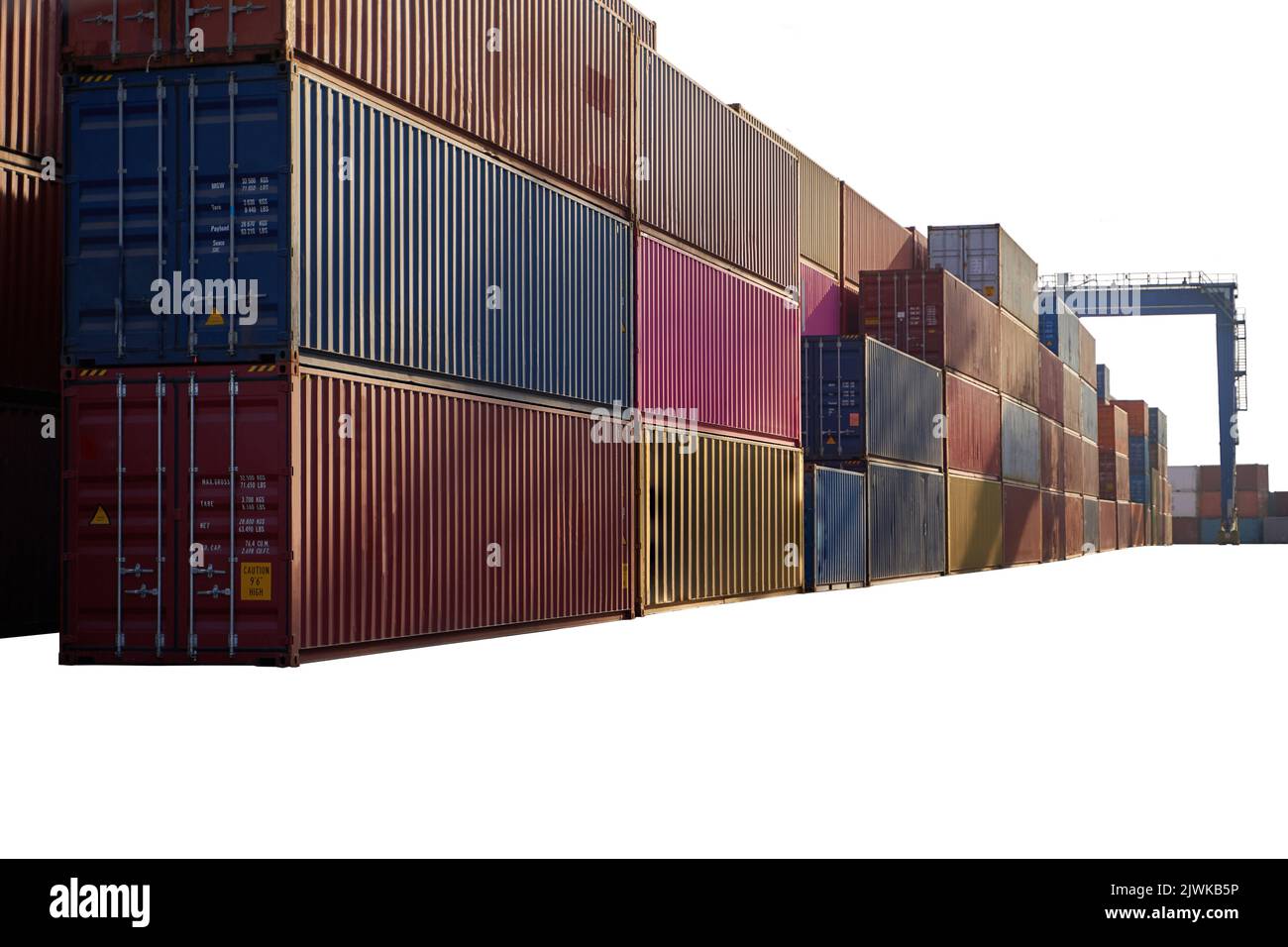 containers on harbor isolated. Stack of shipping containers. Containers ...