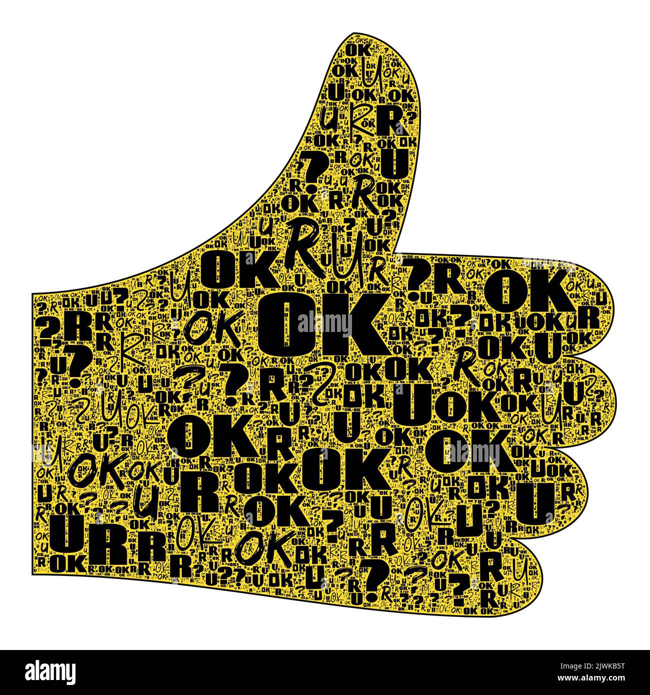 Thumbs up hand illustration with R U OK Day word cloud with colorful ...