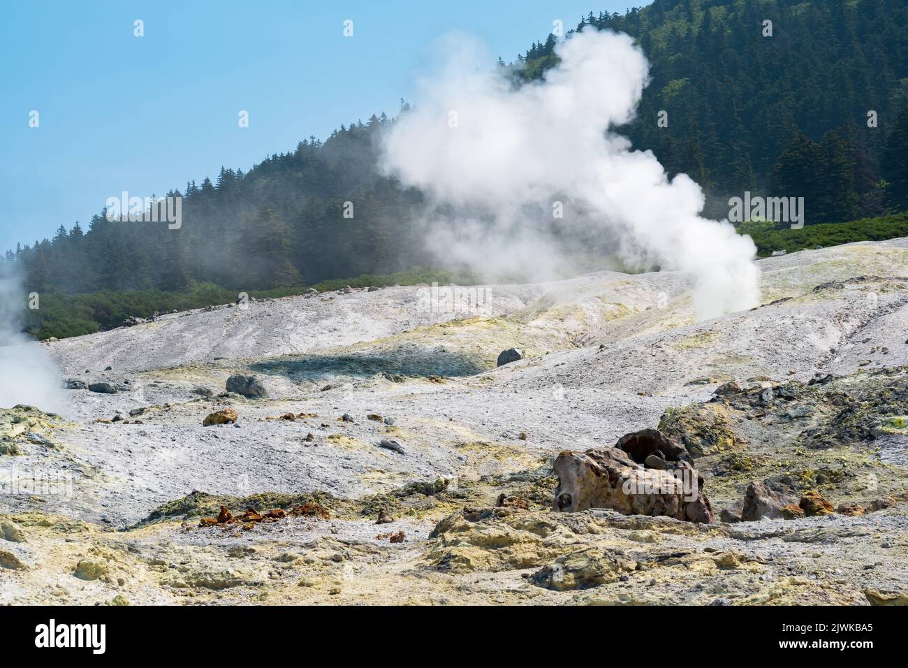 fumarole field on the slope of Mendeleev volcano, Kunashir island Stock ...