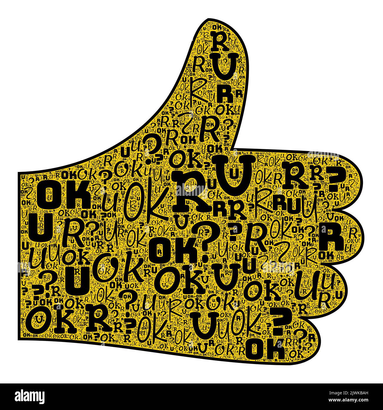 Thumbs up hand illustration with R U OK Day word cloud with colorful ...
