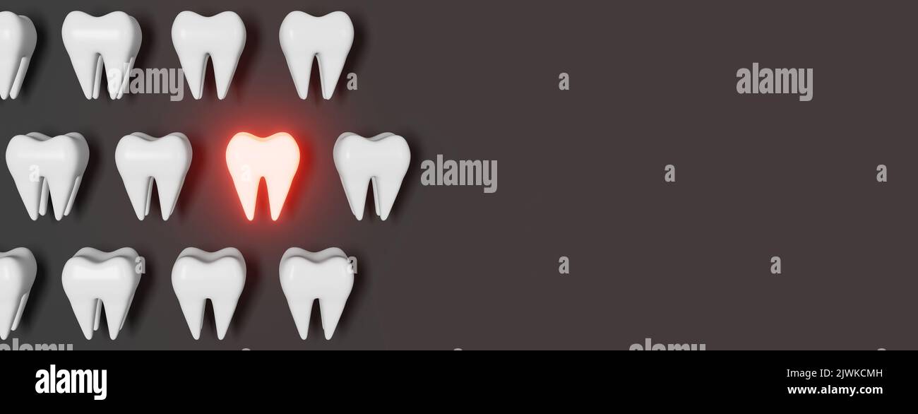 Toothache problem 3d rendering pattern grey background. White healthy ...