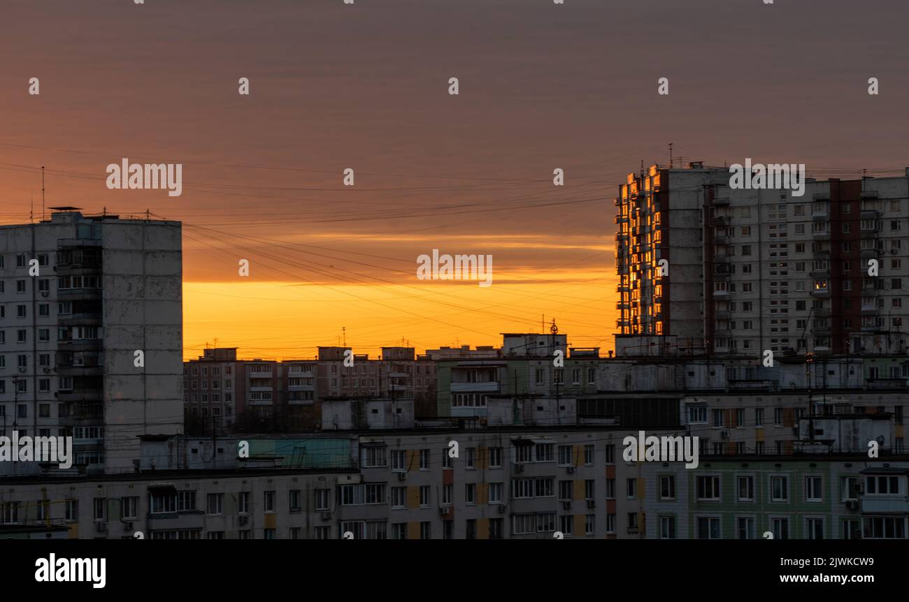Sunlit multi-storey residential buildings in the residential area of ...
