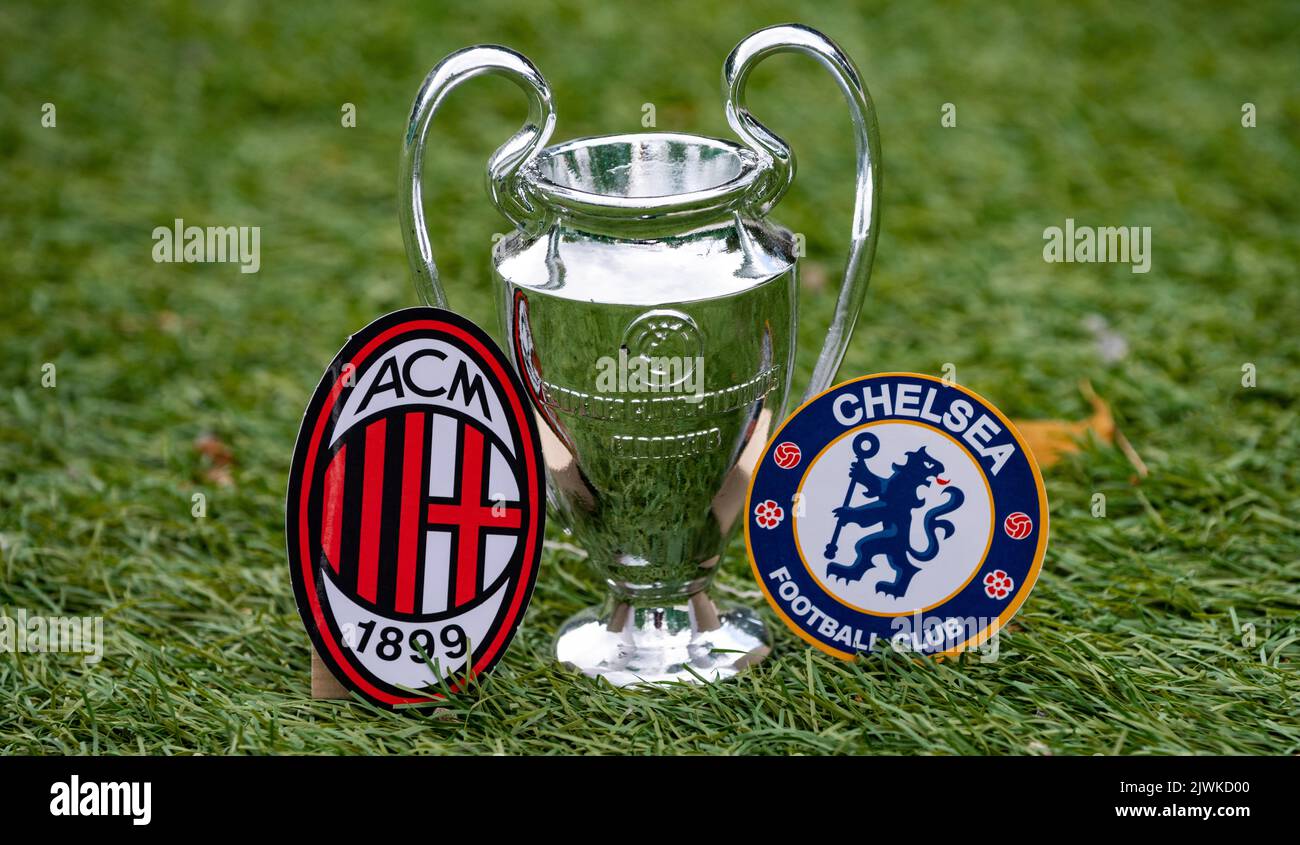 September 3, 2022, Moscow, Russia. Emblems of football clubs ...