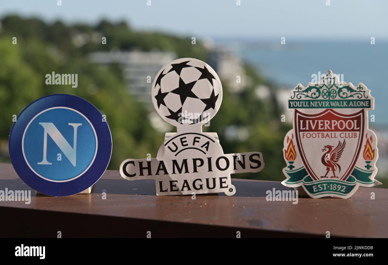 August 26, 2022, Sochi, Russia. Emblems of the football clubs ...