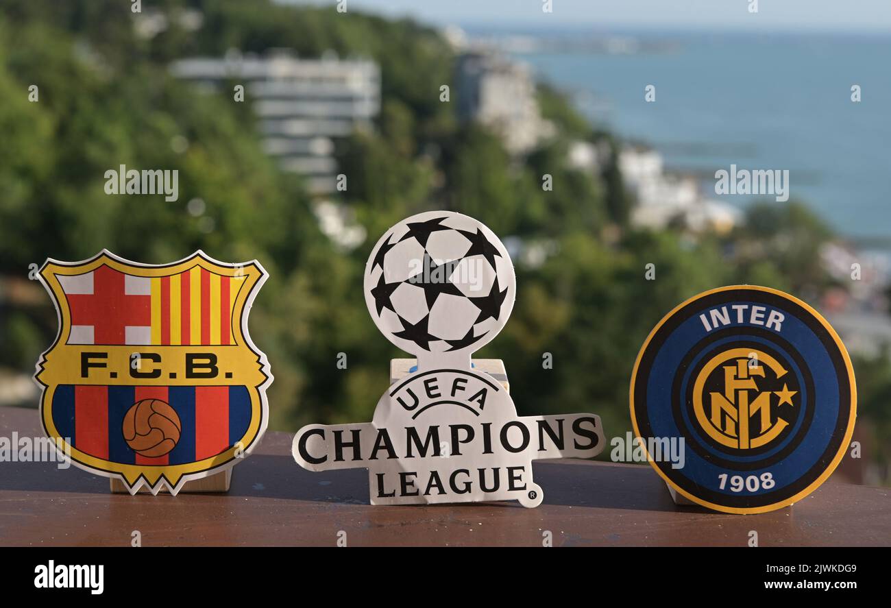 August 26, 2022, Sochi, Russia. Emblems of the football clubs ...