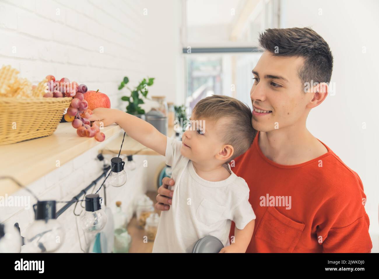 Toddler boy discovering the world. Father and son relationship. Closeup ...