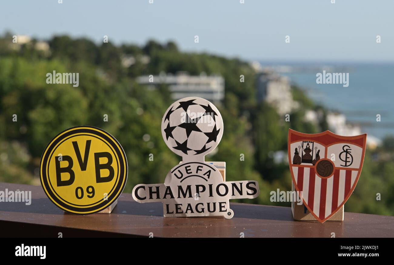 August 26, 2022, Sochi, Russia. Emblems of the football clubs ...