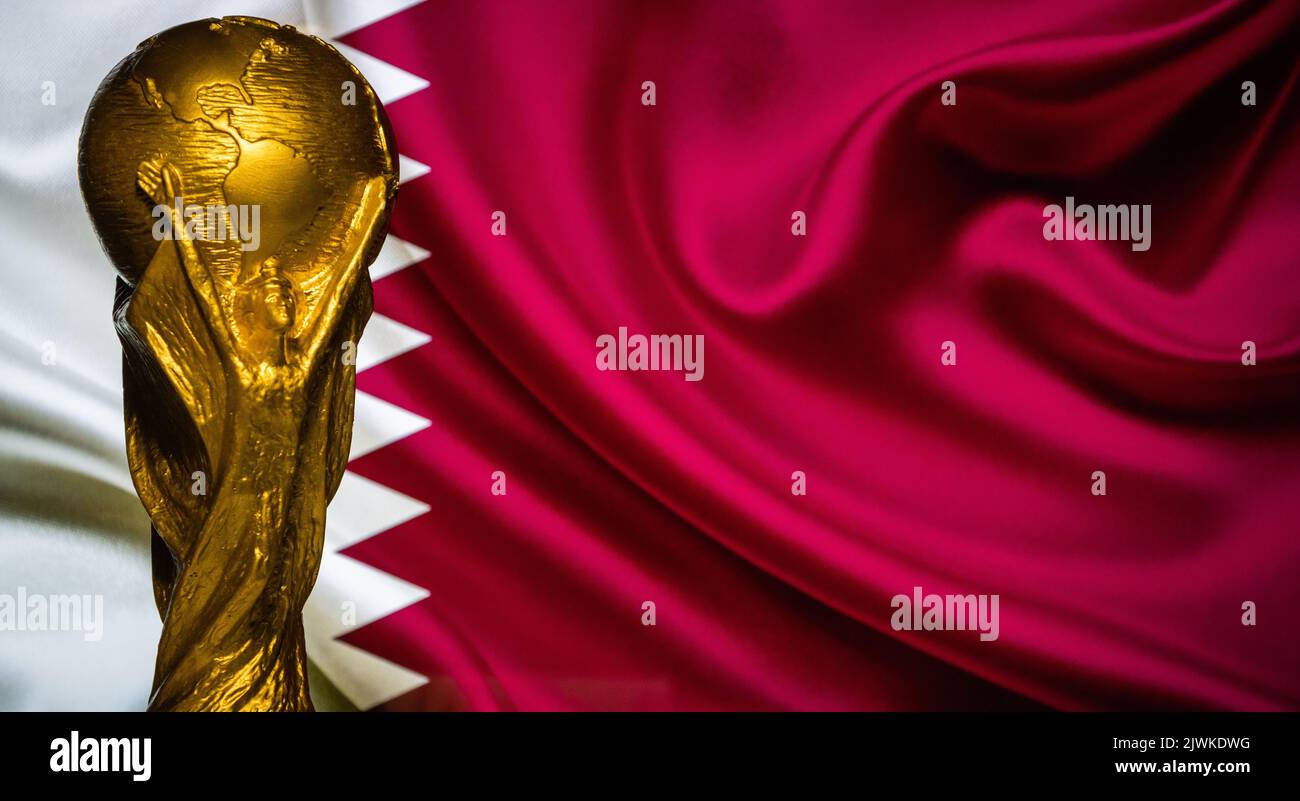 October 6, 2021 Doha, Qatar. FIFA World Cup Cup against the background ...