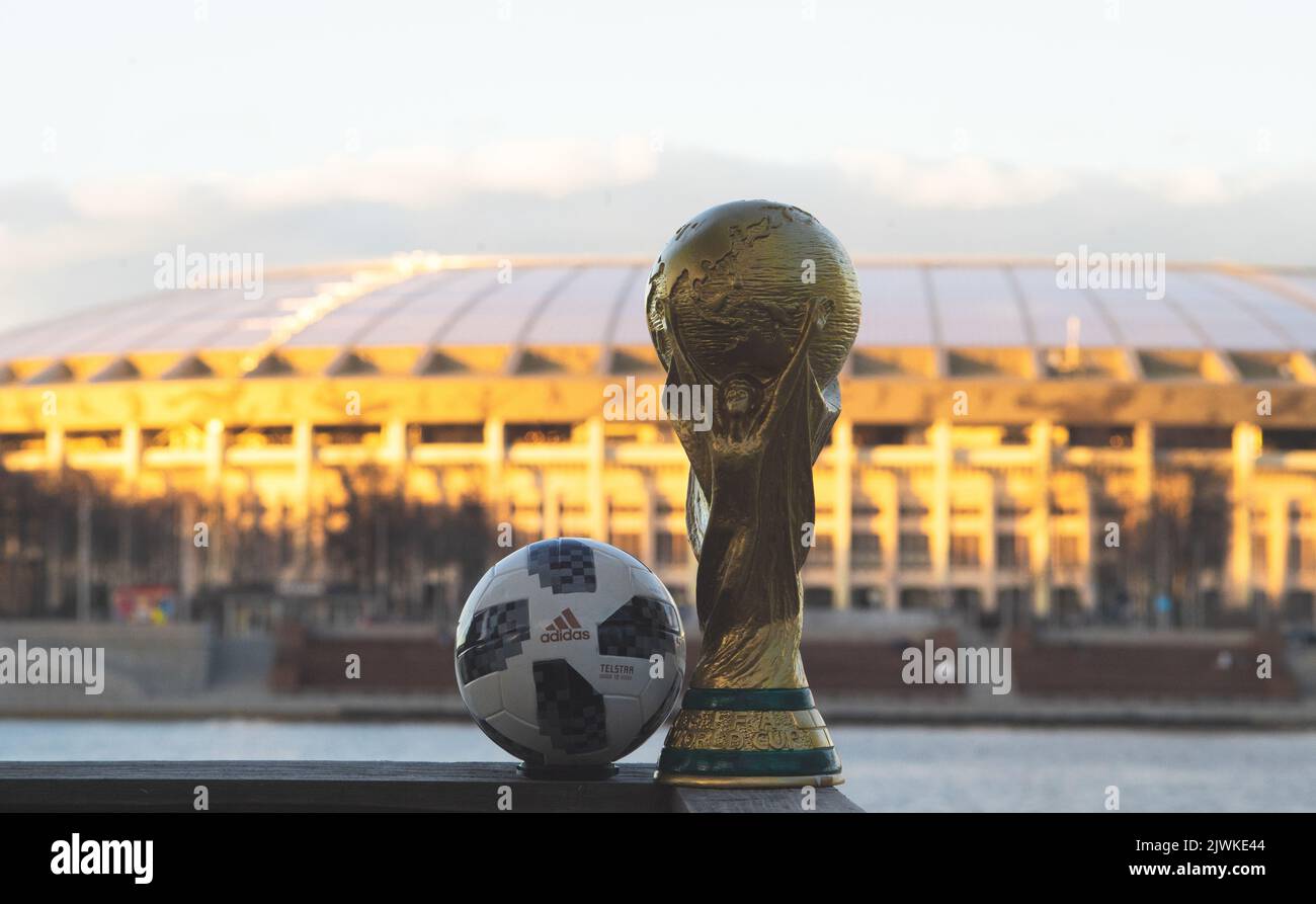 April 13, 2018, Moscow, Russia. FIFA World Cup on the background of the ...