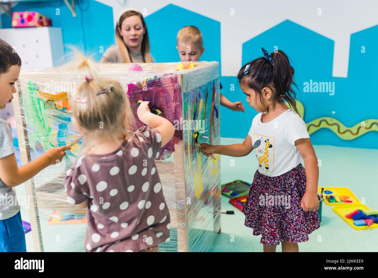 Cling wrap painting for improving kids imagination and brain ...
