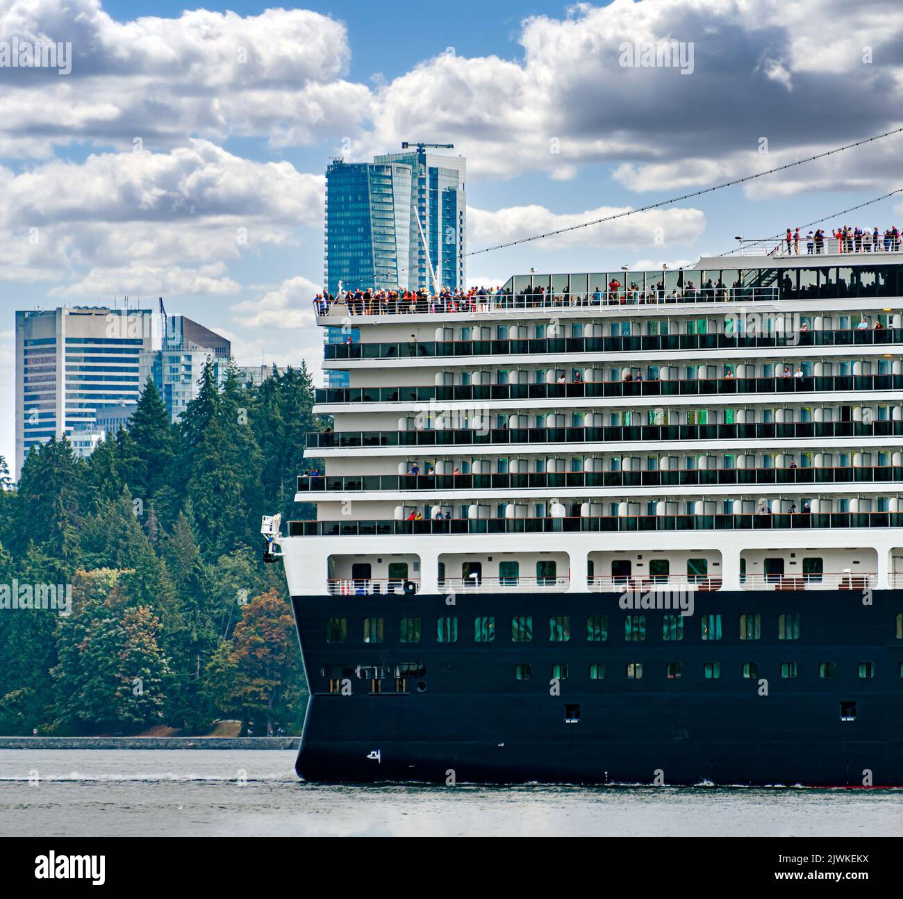 Huge ocean cruise ship leaving Vancouver's port for globe ocean tour ...