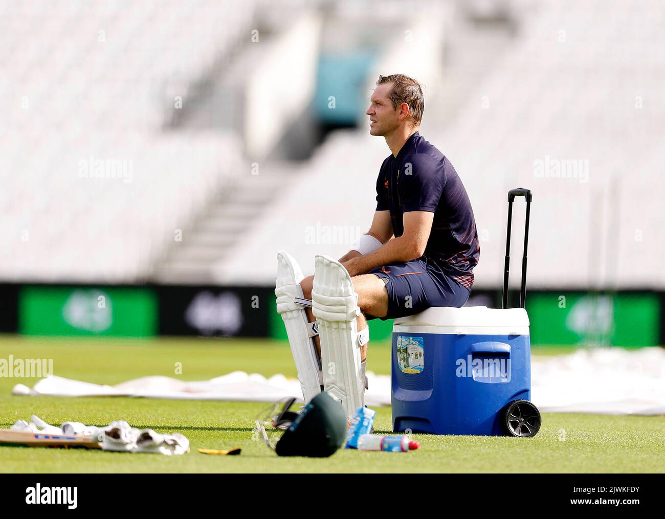 South Africa’s Sarel Erwee during at nets session at the Kia Oval ...