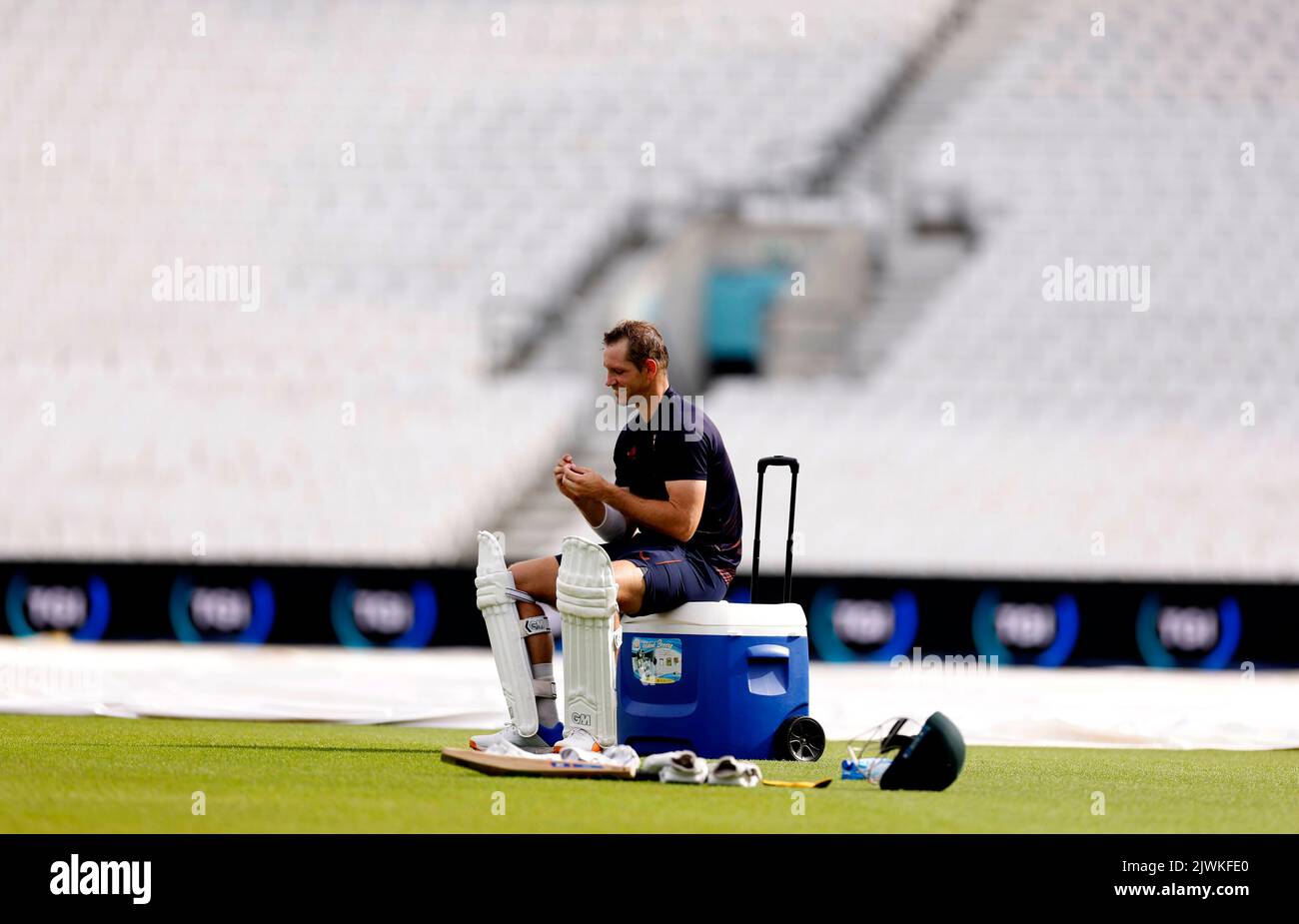 South Africa’s Sarel Erwee during at nets session at the Kia Oval ...